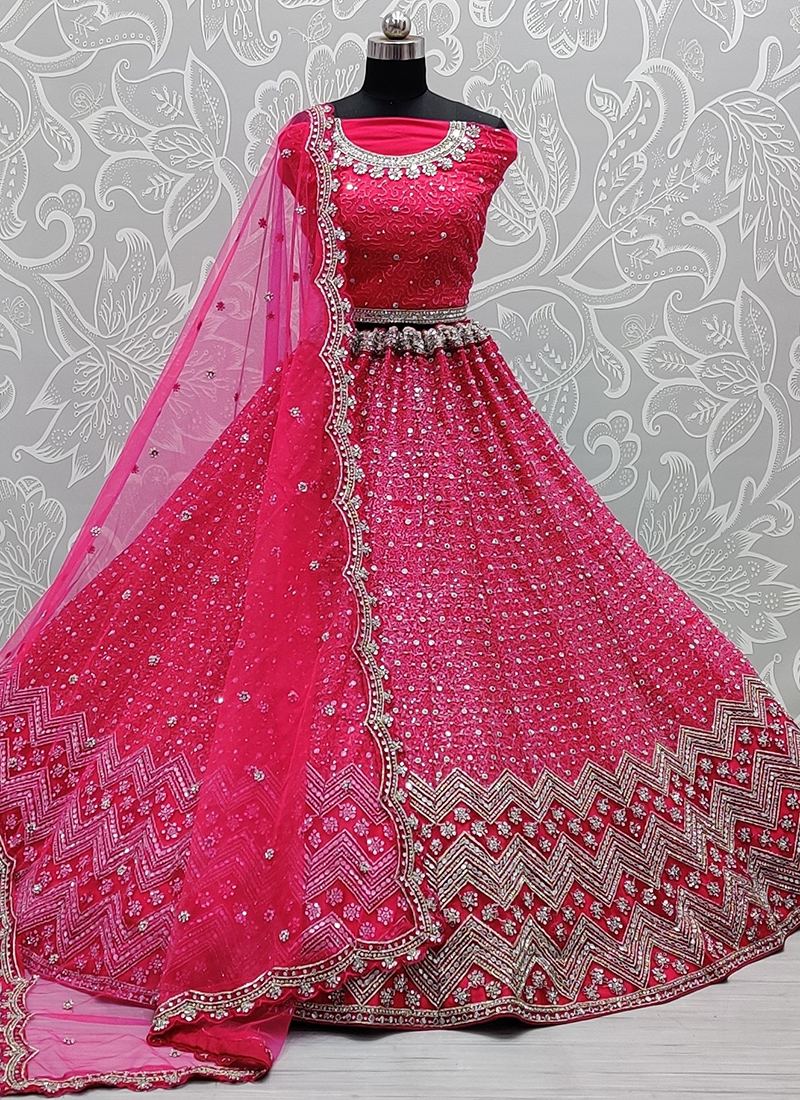 AA 2285 Bridal Net Real Mirror And Thread Work Wedding Wear Lehenga ...