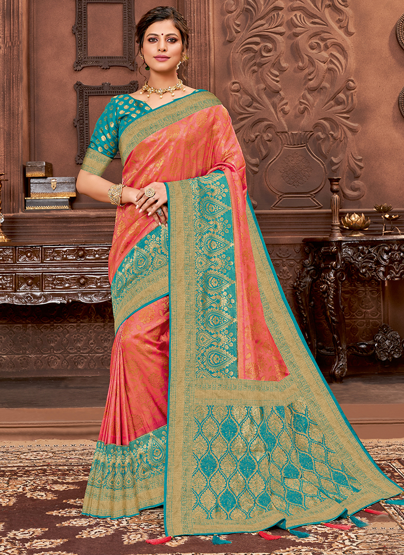 Buy Festival Wear Gajri Weaving Work Soft Silk Saree Online From Surat ...