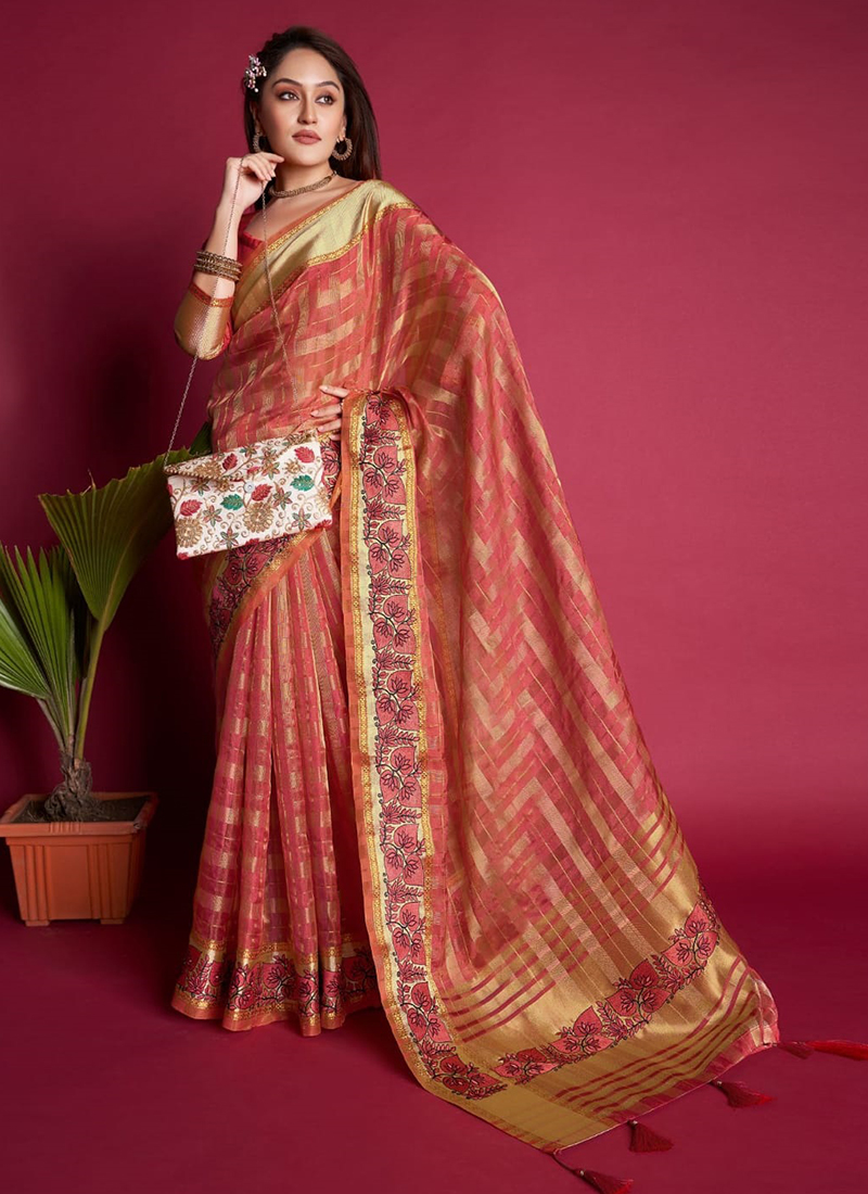Buy Party Wear Gajri Embroidery Work Organza Silk Saree Online From ...