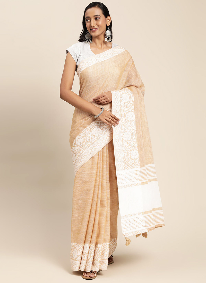 New Fancy Glamour Embroidery Linen Sarees Collection Catalog