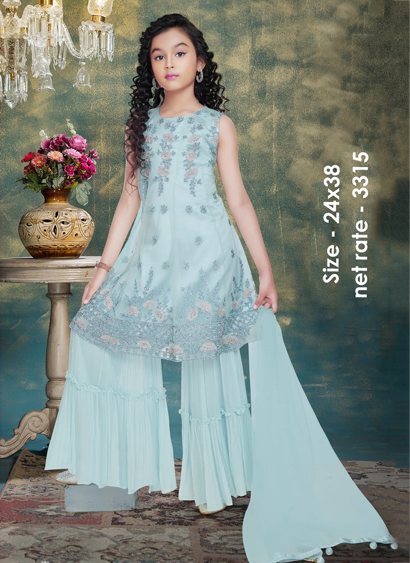 Buy Now Sky Blue Readymade Girls Sharara Suit Catalog