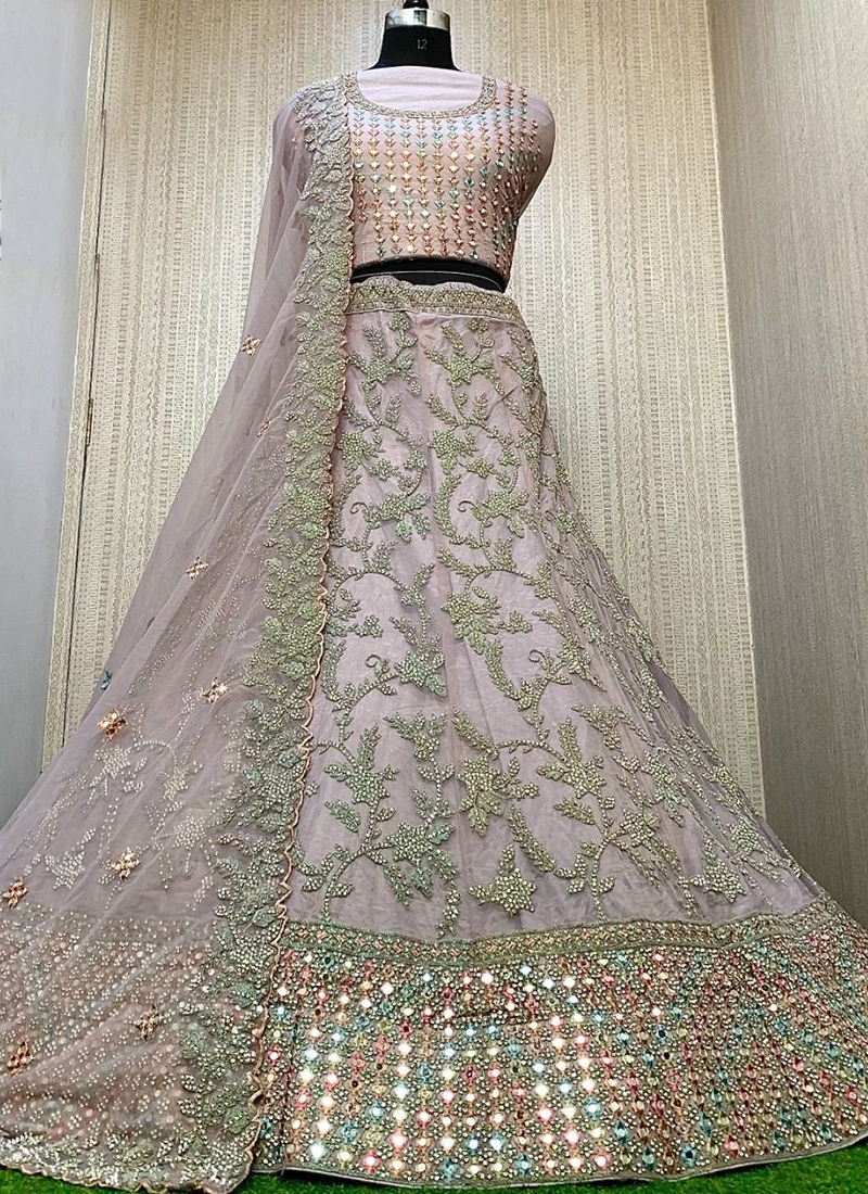 Buy Reception Wear Light Purple Zarkan Work Velvet Lehenga Choli Online ...