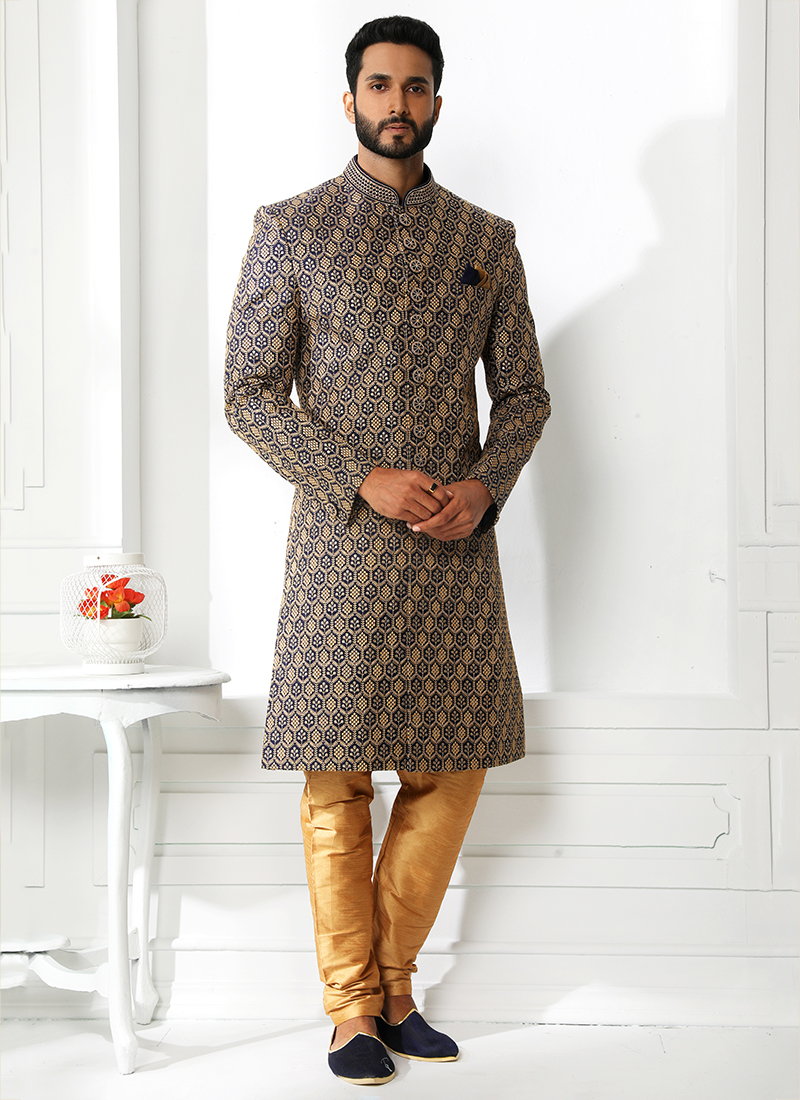 Latest Designer Art Silk Readymade Wedding Wear Sherwanis Collection ...