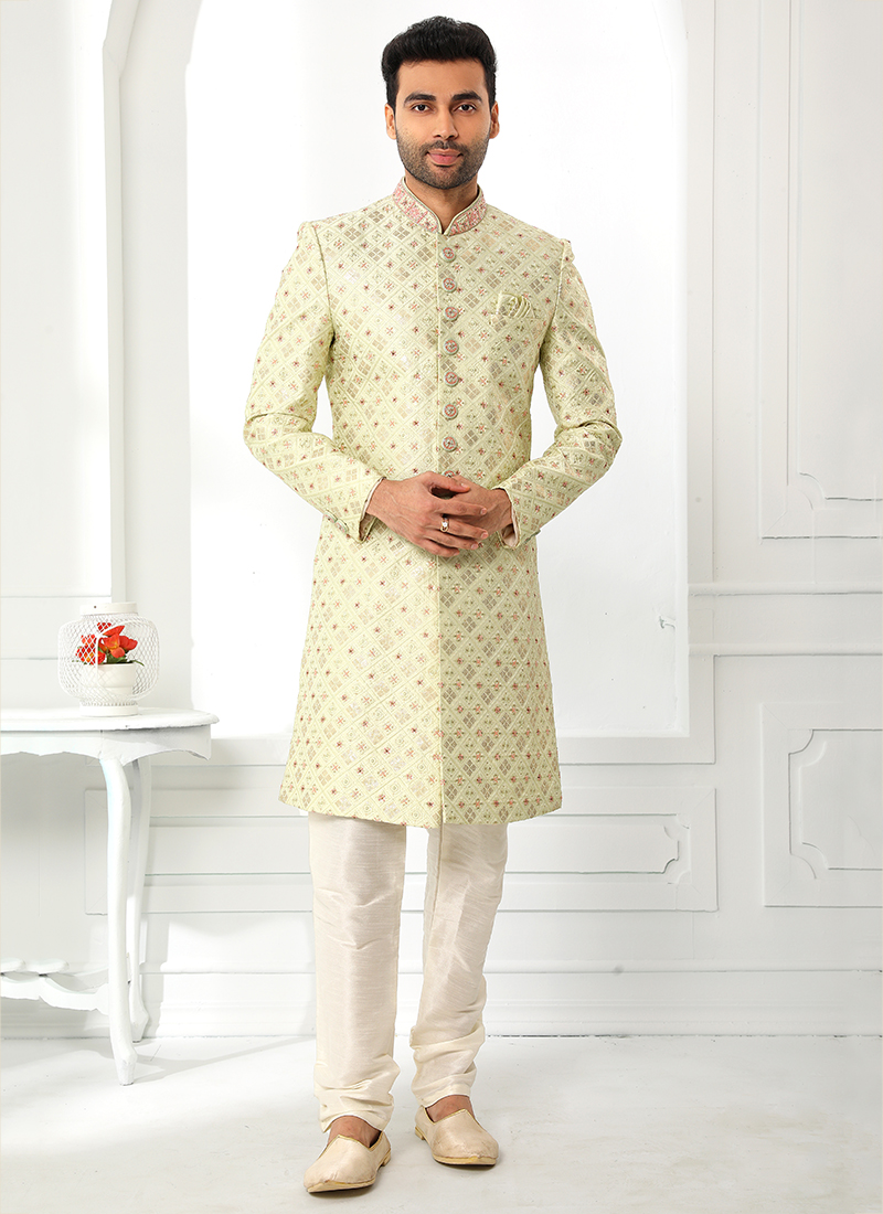 Latest Designer Art Silk Readymade Wedding Wear Sherwanis Collection ...