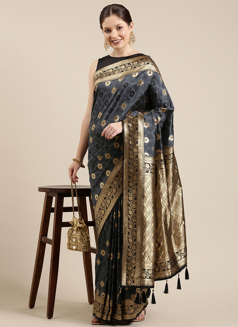 Satin Latest Heavy Wooven Design Party Wear Sarees Collection Catalog