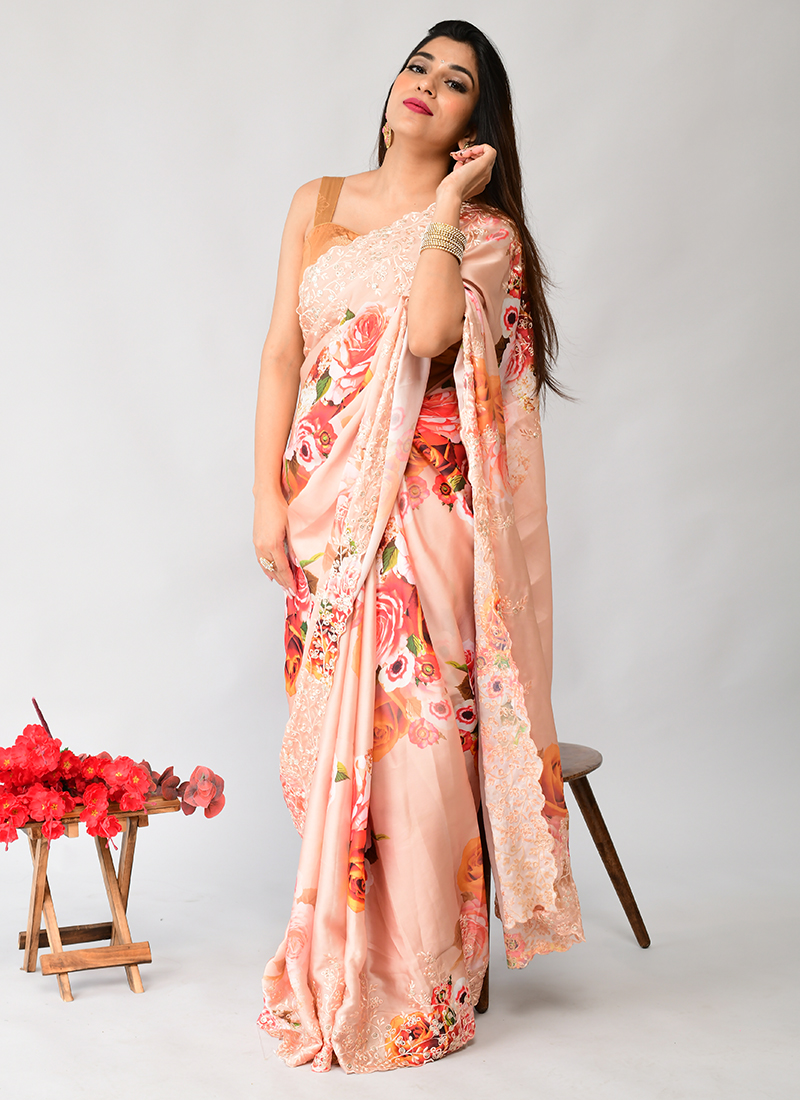 Sai Pallavi Cut Embroidery Designer Satin Sarees Collection Catalog