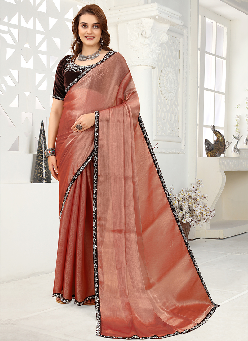 Buy Diwali Wear Gajri Zarkan Border Fancy Saree Online From Surat ...