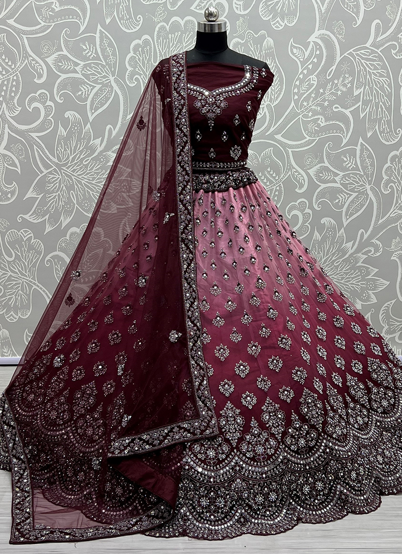A2372 Bridal Net Mirror Work Designer Shaded Lehenga Cholis Collection ...