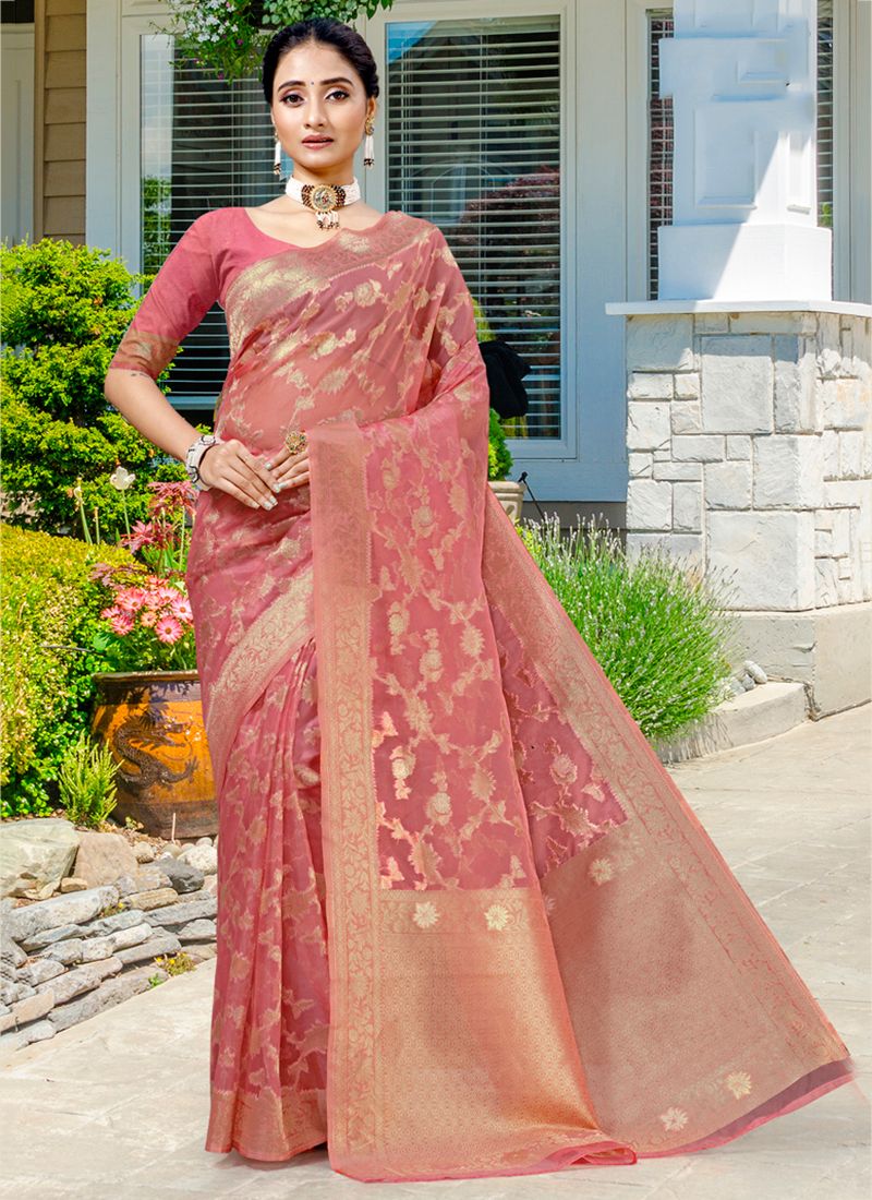 Gorgeous Look This Diwali Wear Organza Jacquard Sarees Collection Catalog