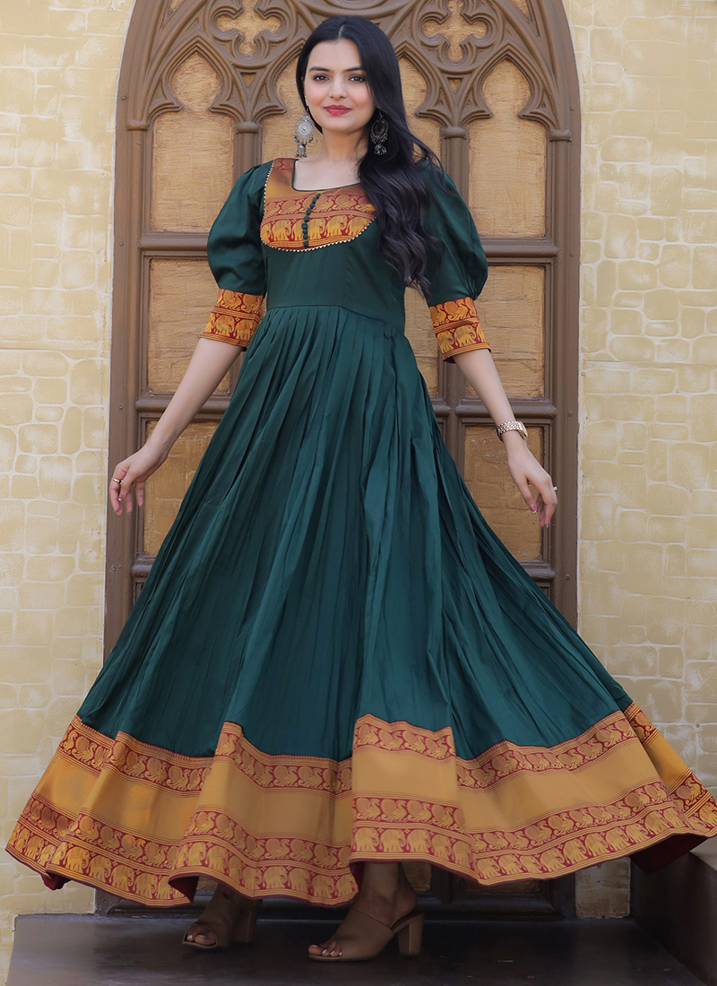 Buy Traditional Wear Green Weaving Silk Combo Gown Online From Surat ...