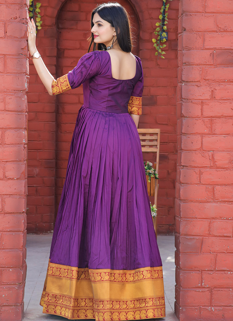 Buy Traditional Wear Purple Weaving Silk Combo Gown Online From Surat ...