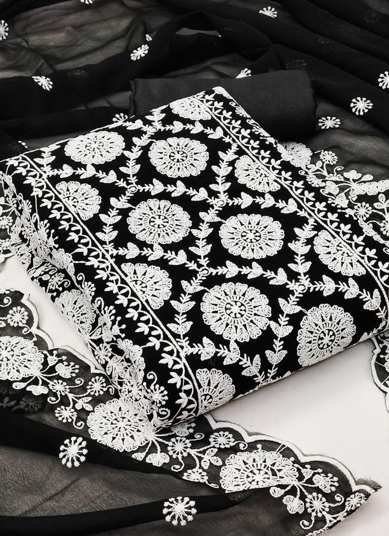 Buy Festival Wear Black Thread Work Georgette Dress Material Online ...