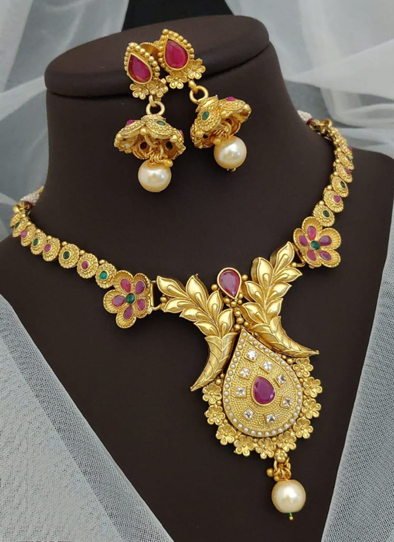 Brass High Gold Plated Premium Quality Antique Rajwadi Necklace Set ...