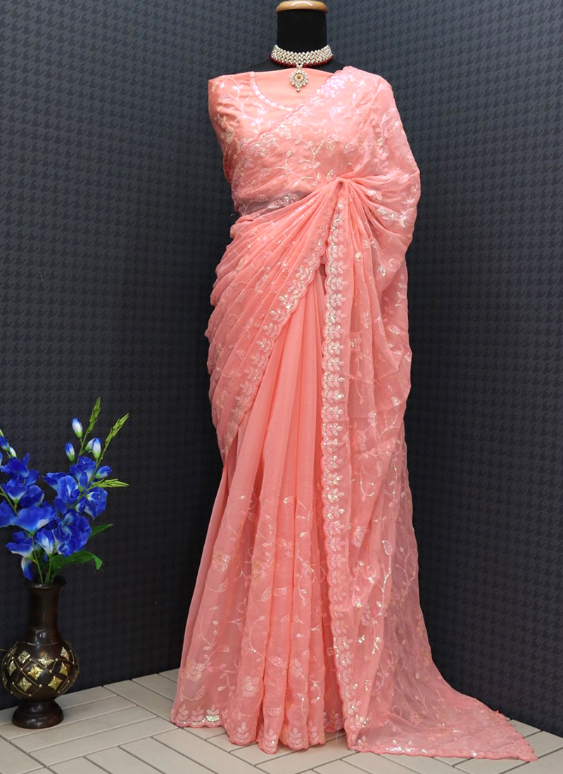 Buy Party Wear Gajri Sequins Work Georgette Saree Online From Surat ...