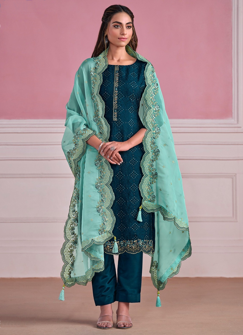 Buy Party Wear Rama Chikankari Chinnon Salwar Suit Online From Surat ...