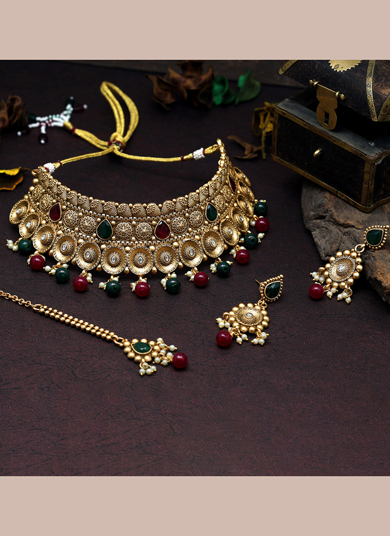 Magenta Choker Premium Copper Necklace Set Catalog