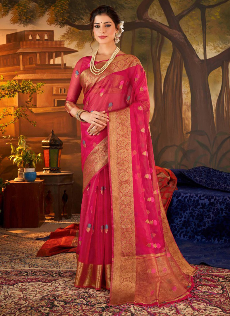 Buy Festival Wear Rani Meena Work Organza Saree Online From Surat ...