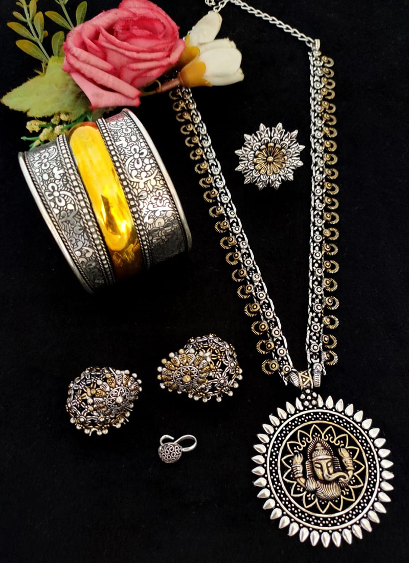 Peacock Design Silver Oxidised Jewellery set Catalog
