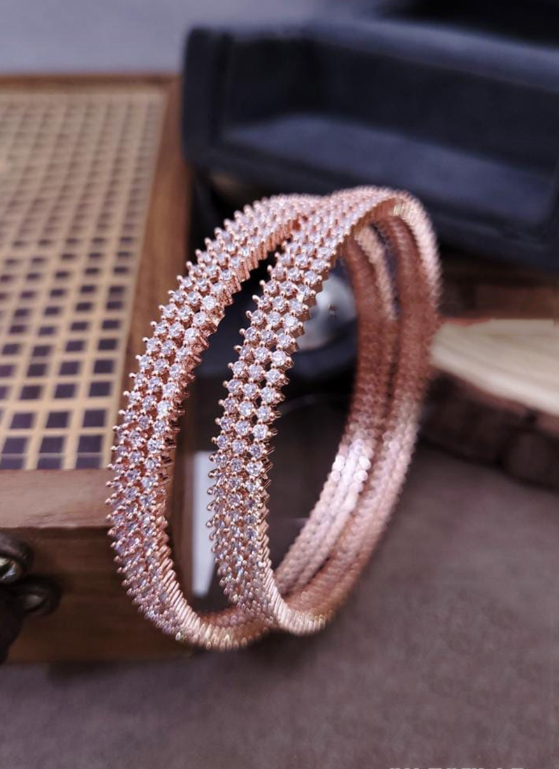Premium Quality Rose Gold American Diamond Bangles set Catalog