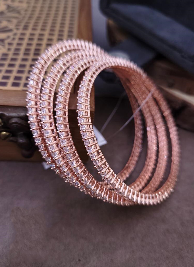 Premium Quality Rose Gold American Diamond Bangles set Catalog