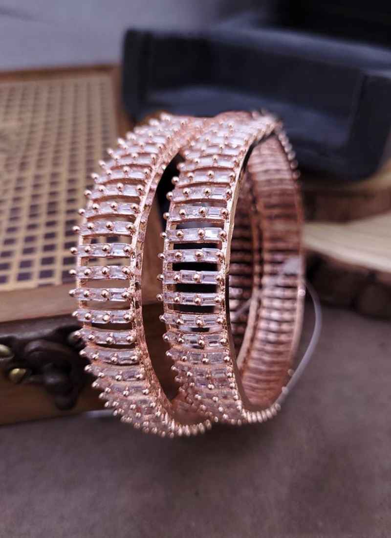 Buy Fancy Rose Gold Premium Quality American Diamond Bangles set Online ...