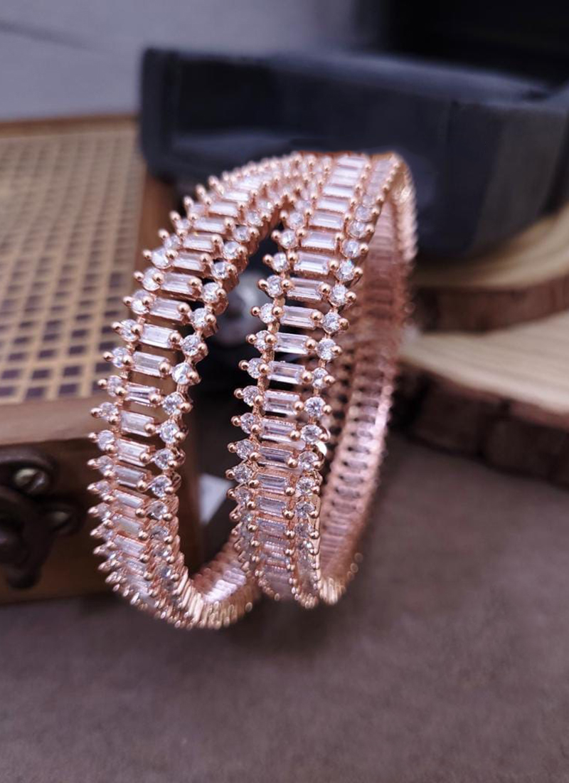 Rose Gold Premium Quality American Diamond Bangles set Catalog