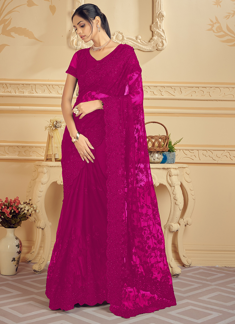 Buy Traditional Wear Rani Moti Work Net Saree Online From Surat ...