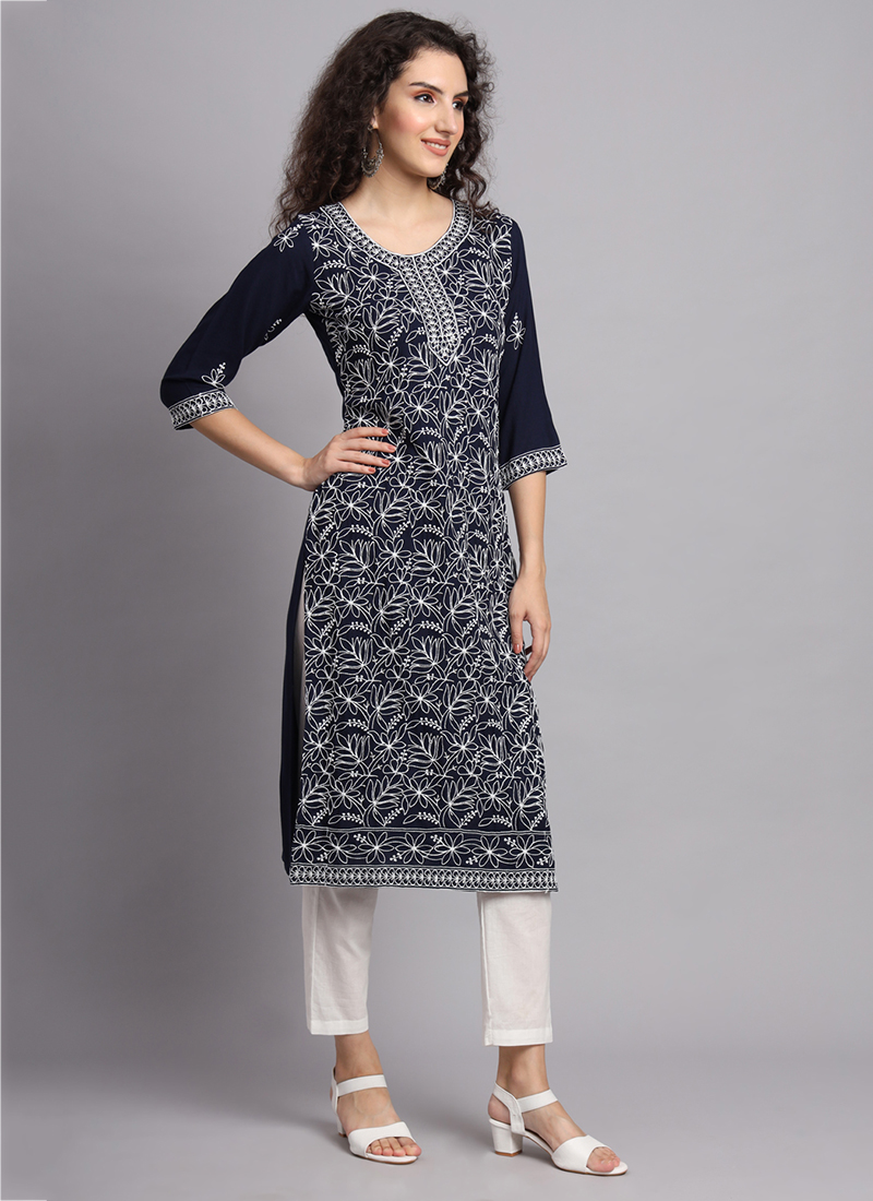 Harshada Rayon Wholesale Lucknowi Kurtis 6 Pieces Catalog Catalog