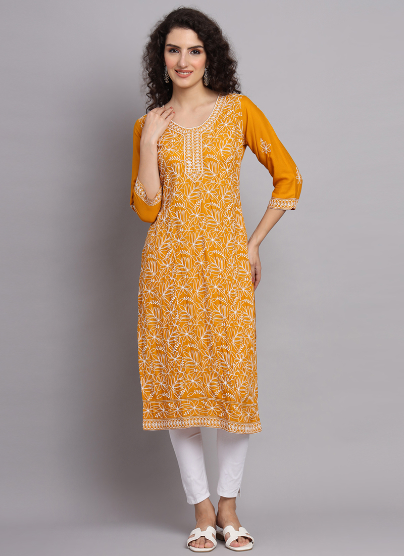 Harshada Rayon Wholesale Lucknowi Kurtis 6 Pieces Catalog Catalog