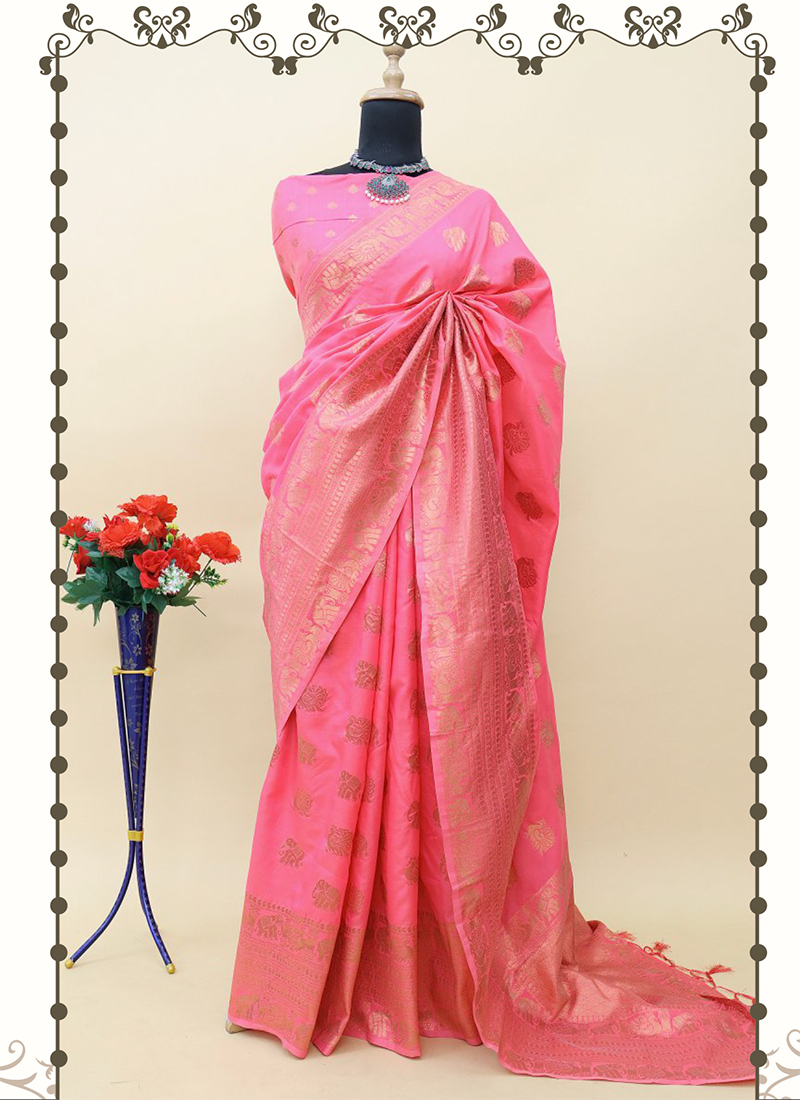 Buy Festival Wear Dark Pink Weaving Work Jacquard Pattu Saree Online ...
