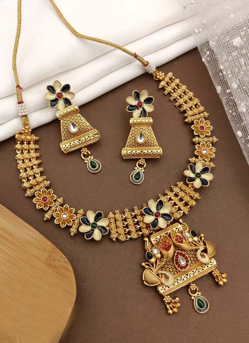 Buy Buy Now Brass High Gold Antique Matt Finish Hasli Necklace Set ...