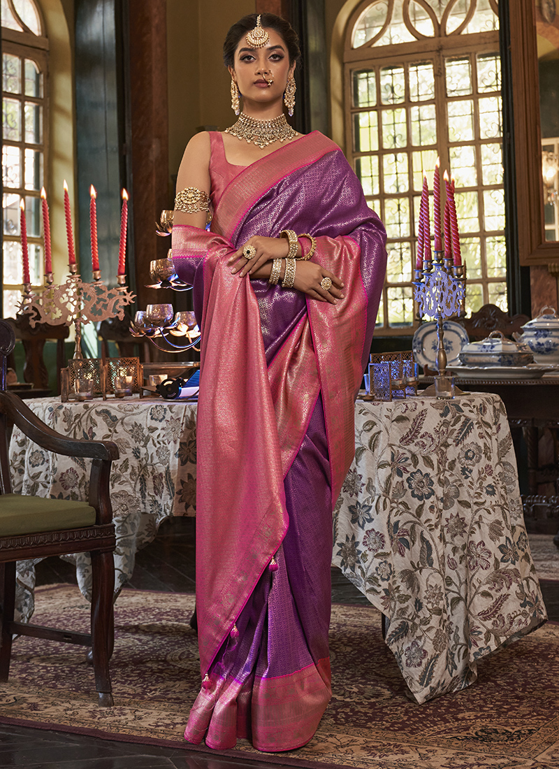 Buy Wedding Wear Purple Kanjivaram Silk Saree Online From Surat ...