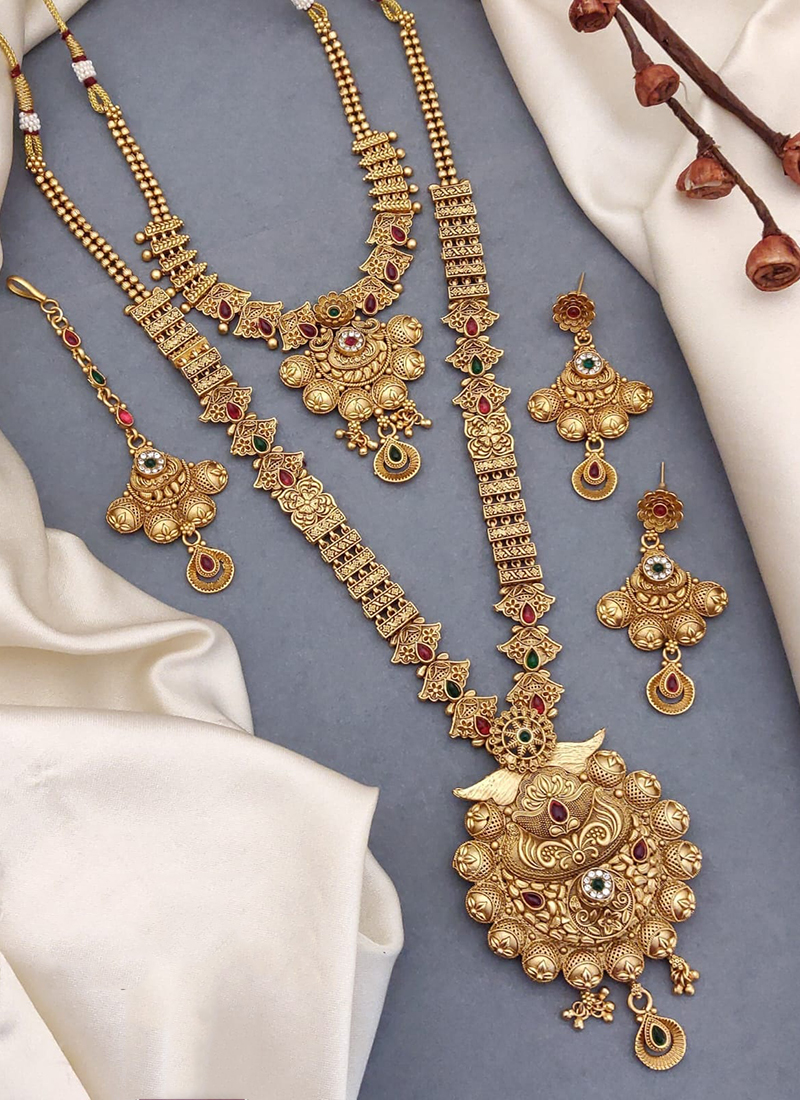Brass High Gold Premium Quality Antique Long and Short Combo Jewellery ...