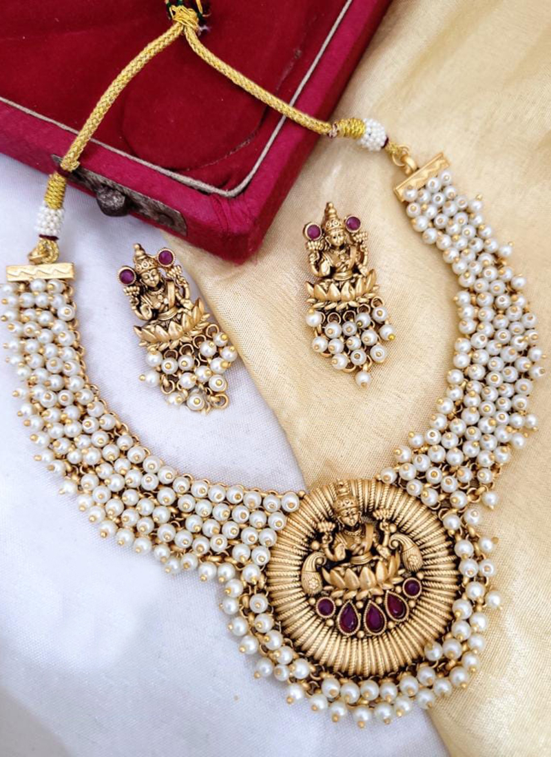 Purple Laxmi Design Pearl Necklace Set Catalog