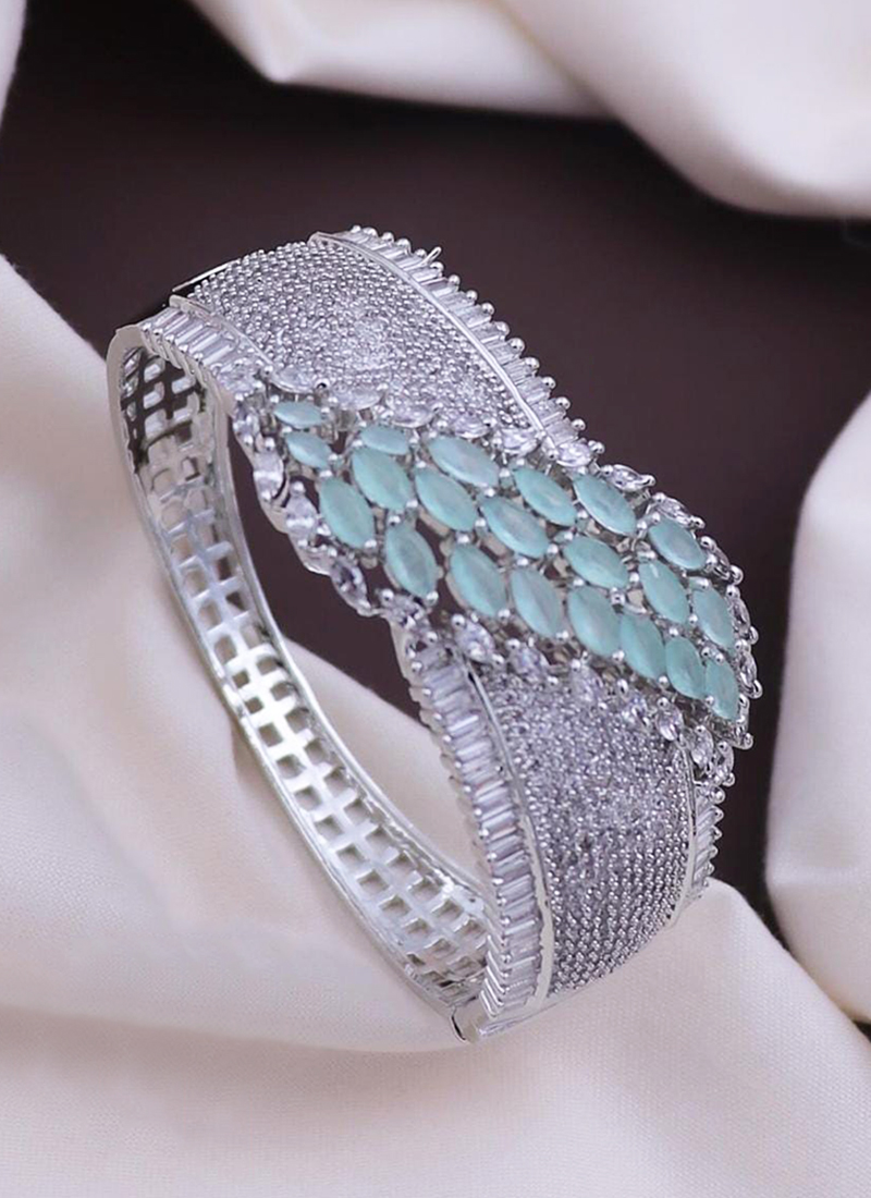 Buy Pista AD Diamond Silver Kada Online From Surat Wholesale Shop.