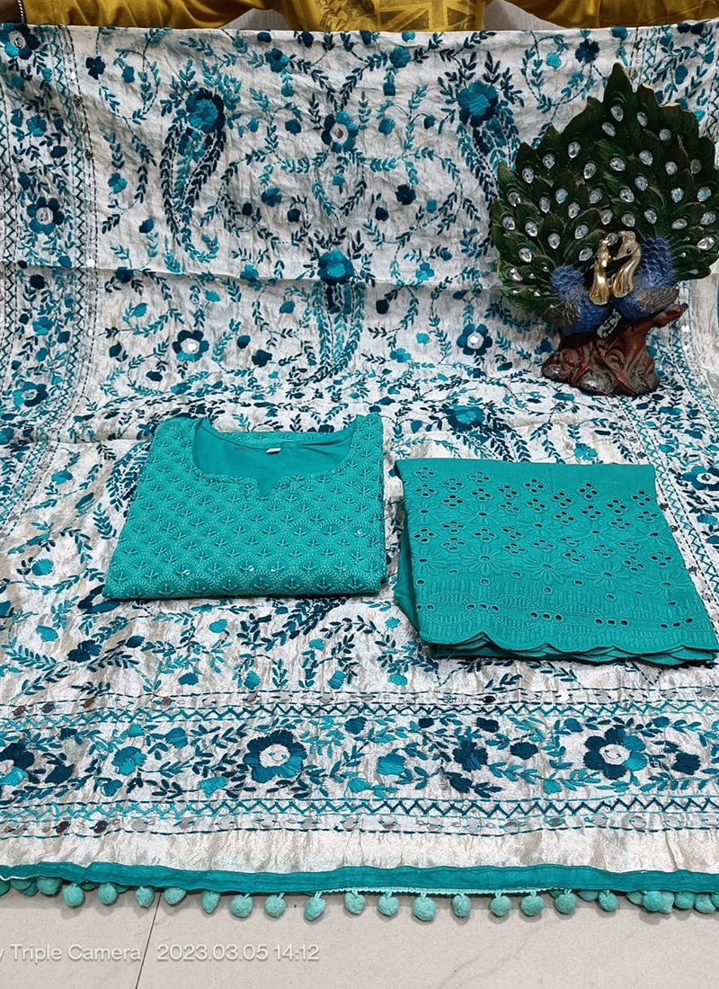 Buy Festival Wear Firozi Blue Sequins Work Cambric Cotton Readymade ...