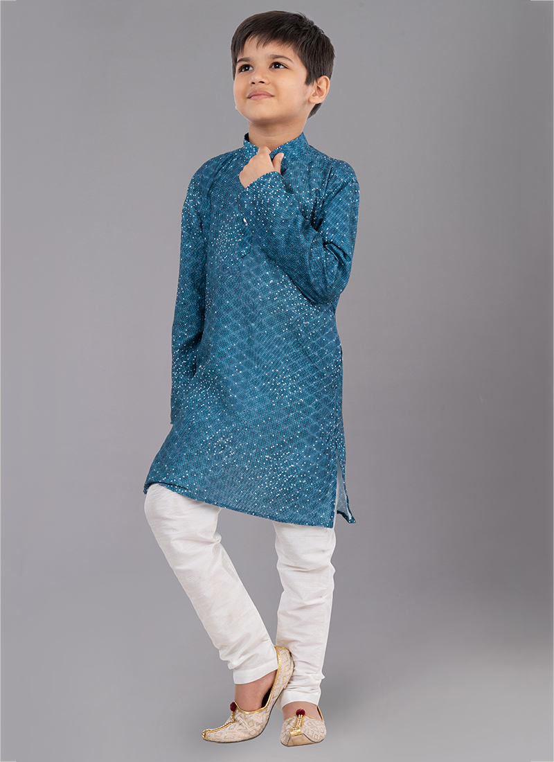 Buy Traditional Wear Green Sequins Work Mono Polyster Kids Kurta Pajama ...