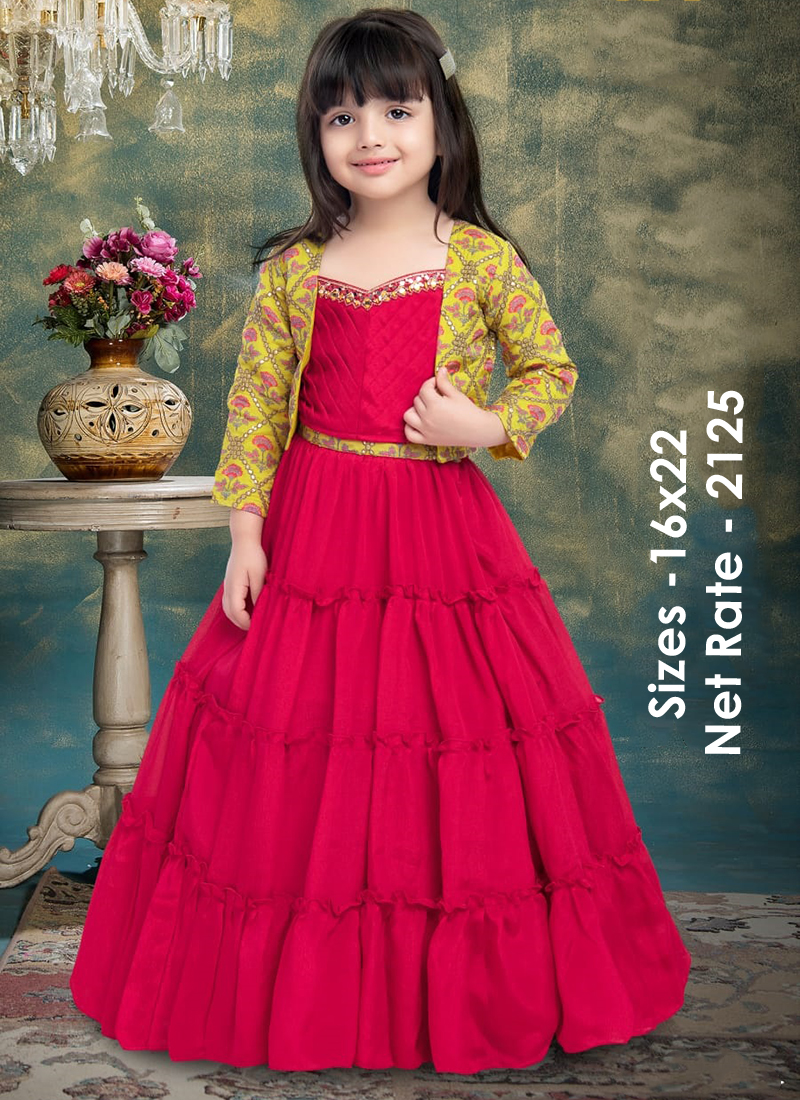 (16 To 22) Rani Birthday Wear Fancy Kids Gown (Set Of 4 Pcs) Catalog