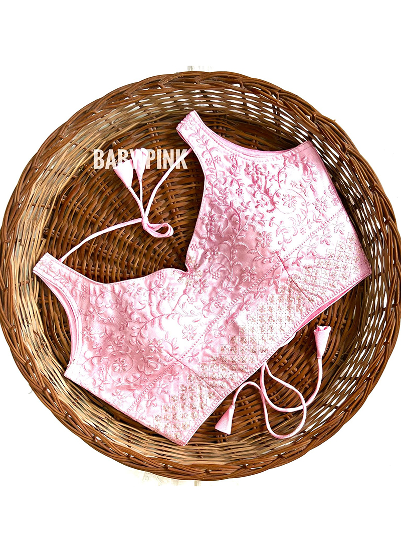 Buy Party Wear Light Pink Thread Work Phantom Silk Blouse Online From ...