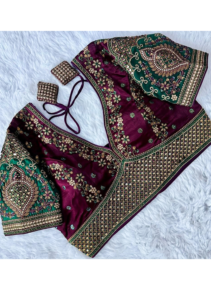 Buy Wedding Wear Wine Embroidery Work Silk Blouse Online From Surat ...