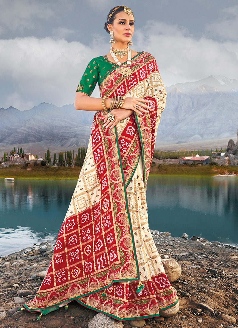 Bandhej Pure Gajii Satin Wholesale Wedding Sarees 4 Pieces Catalog Catalog