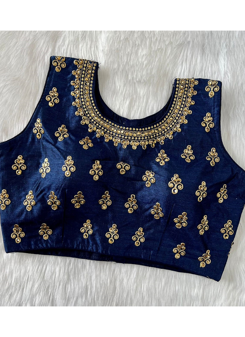 Buy Wedding Wear Navy Blue Embroidery Work Phantom Silk Blouse Online ...