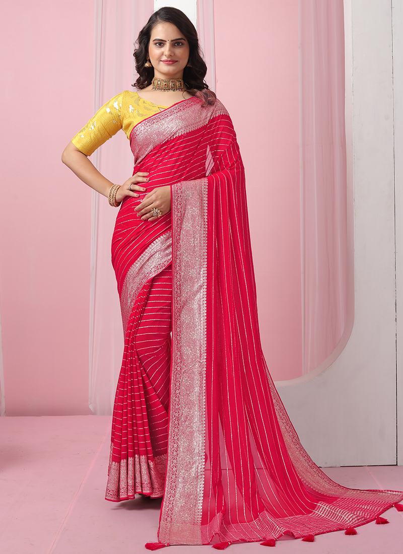 Buy Tradional Wear Dark Pink Sequins Work Georgette Saree Online From ...