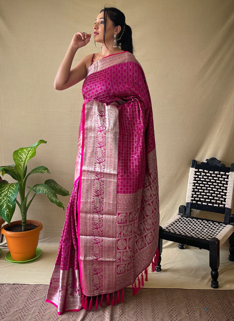 Buy Festival Wear Rani Weaving Silk Saree Online From Surat Wholesale Shop.