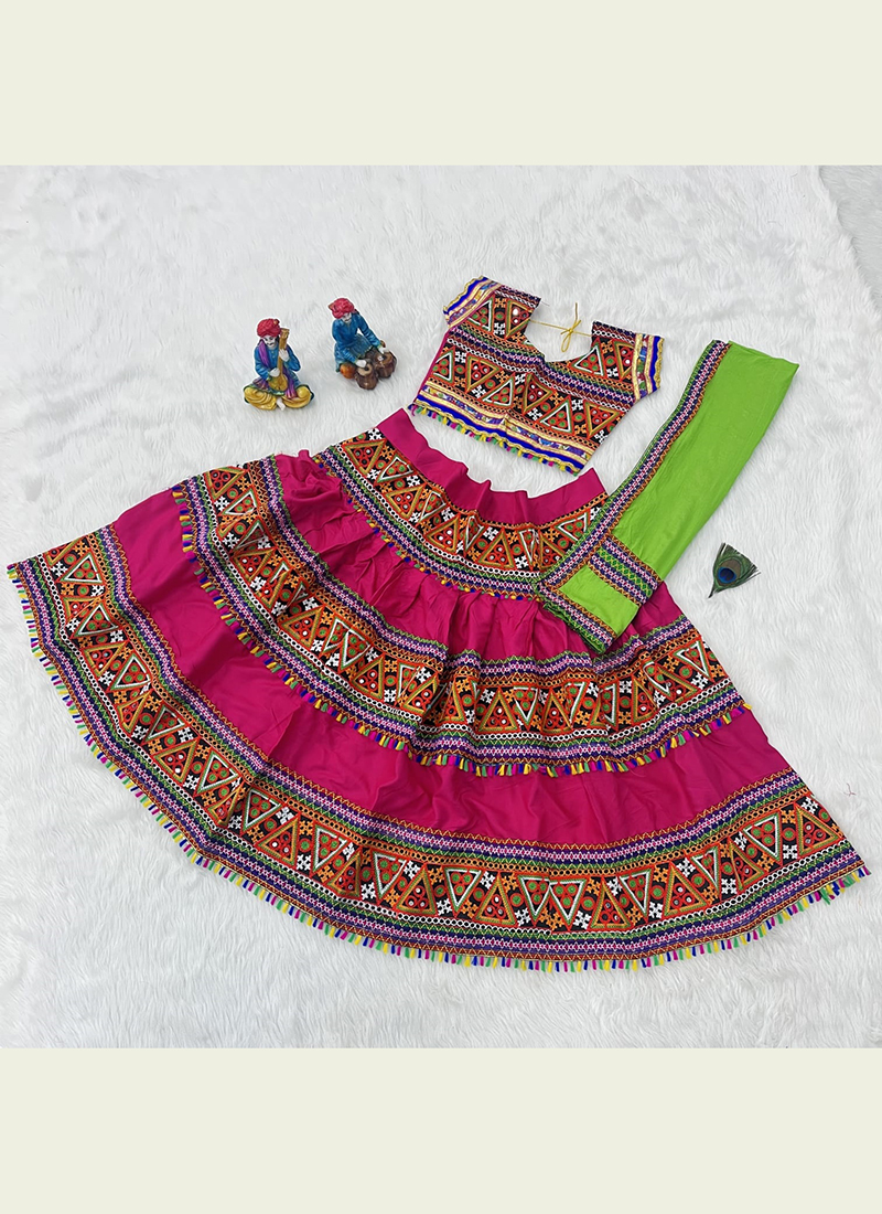 Buy Traditional Wear Rani Mirror Work Pure Cotton Kids Lehenga Choli ...