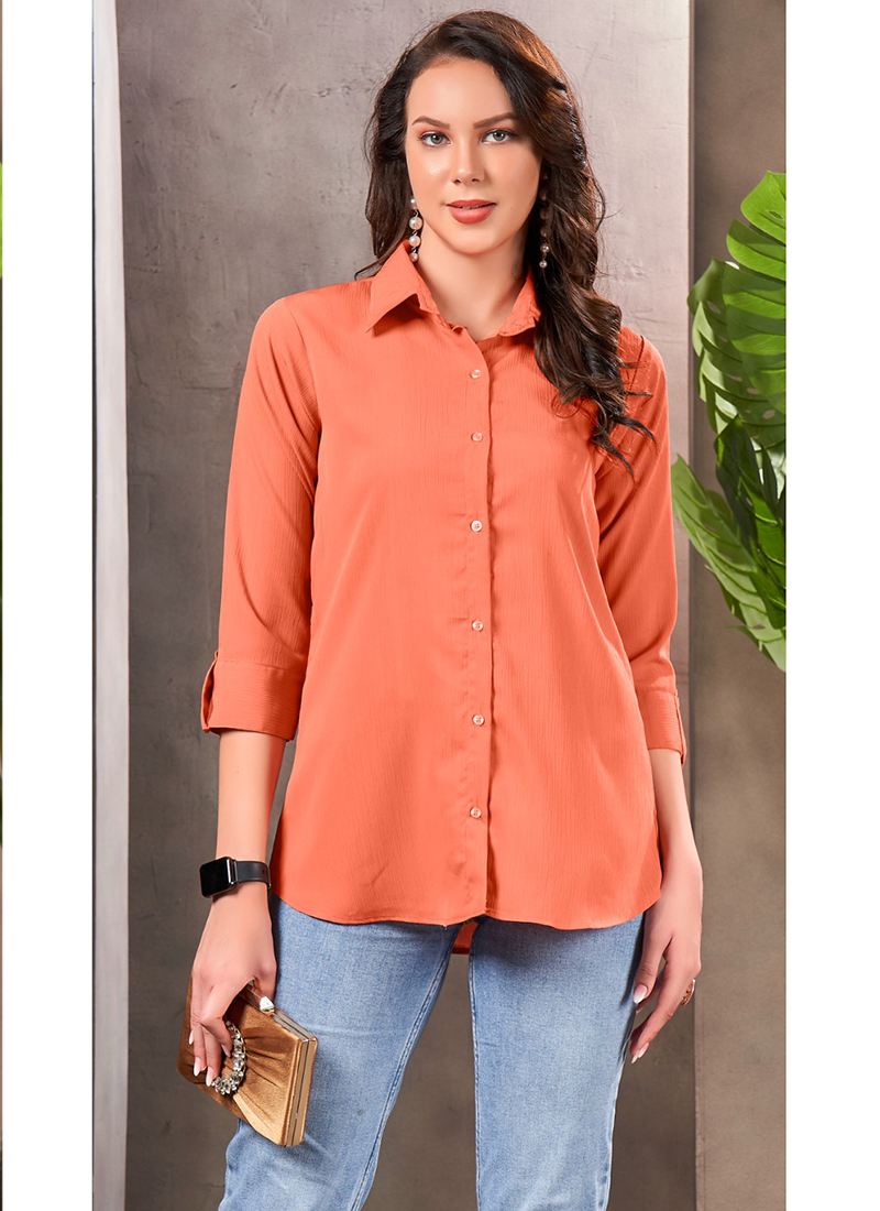 Buy Orange Rinkal Cotton Plain Office Wear Girls Shirt Online From ...