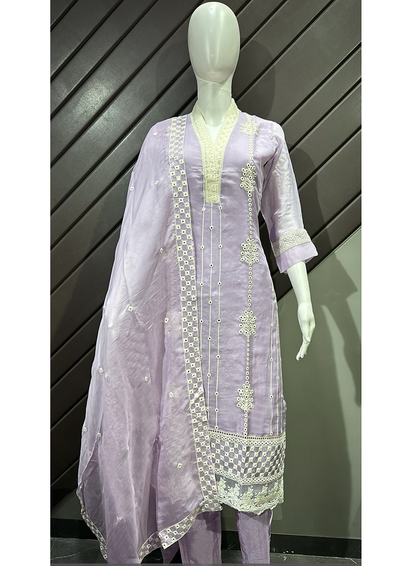 Buy Lavender Organza Embroidery Work Festival Wear Readymade Salwaar ...