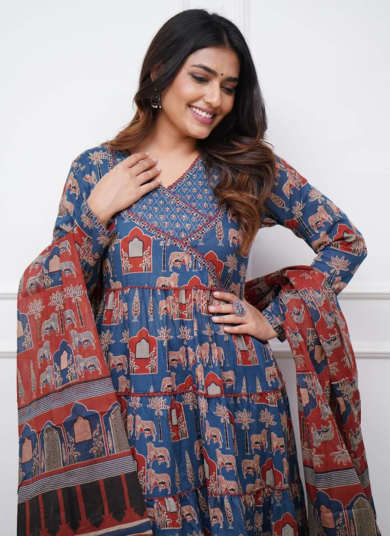 Buy Multi Colour Pure Cotton Printed Casual Wear Readymade Kurti Set ...