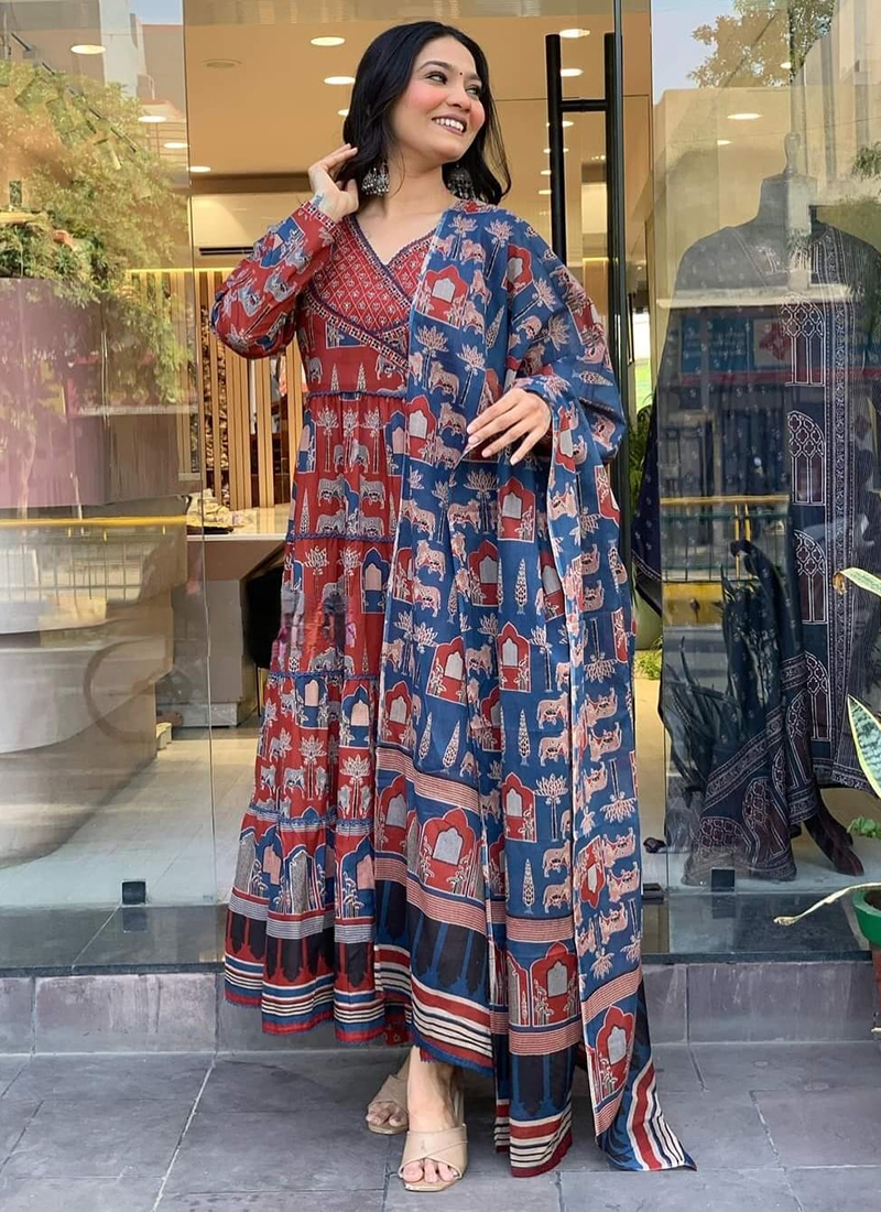 Buy Multi Colour Pure Cotton Printed Casual Wear Readymade Kurti Set ...
