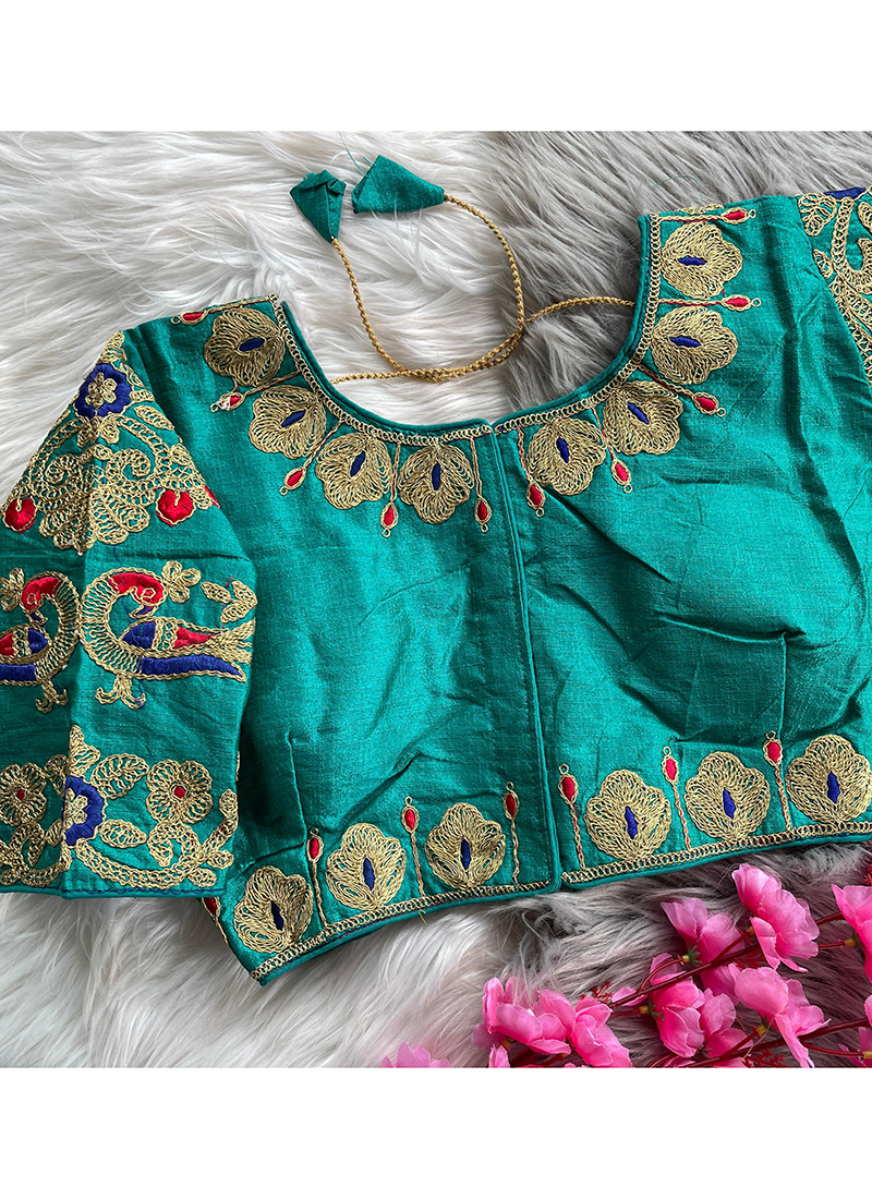 Buy Teal Phantom Silk Thread Work Wedding Wear Readymade Blouse Online ...